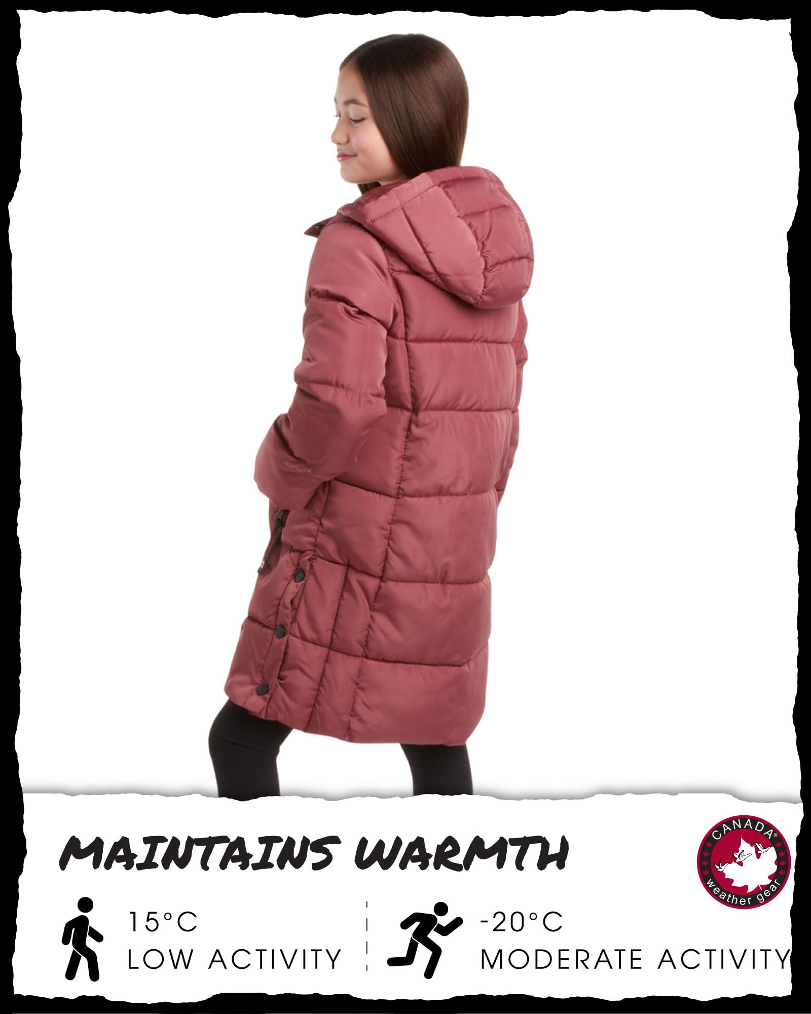 CANADA WEATHER GEAR Girls’ Winter Coat – Stadium Length Quilted Puffer Parka Jacket (4-16), Size 7-8, Wild Ginger