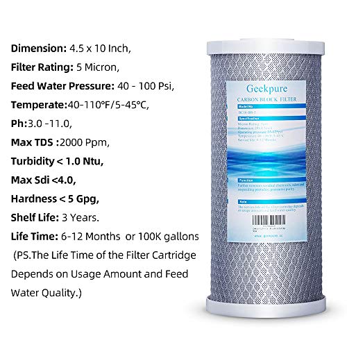 Geekpure 10 Inch Whole House Water Filters Set w/PP and Carbon Block -4.5"x 10"-5 Micron