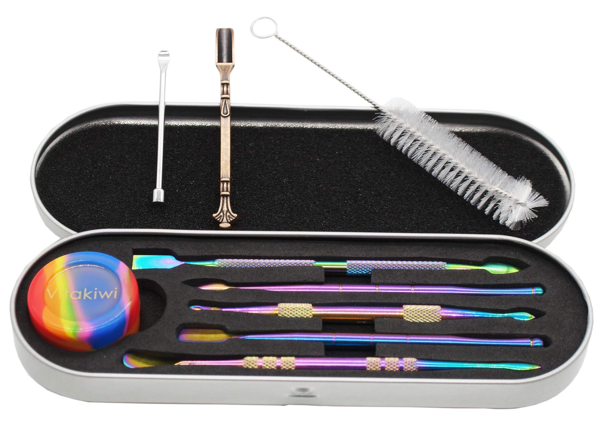 Vitakiwi Wax Carving Rainbow Tool Set with 5ml Silicone Container and Metal Carrying Case