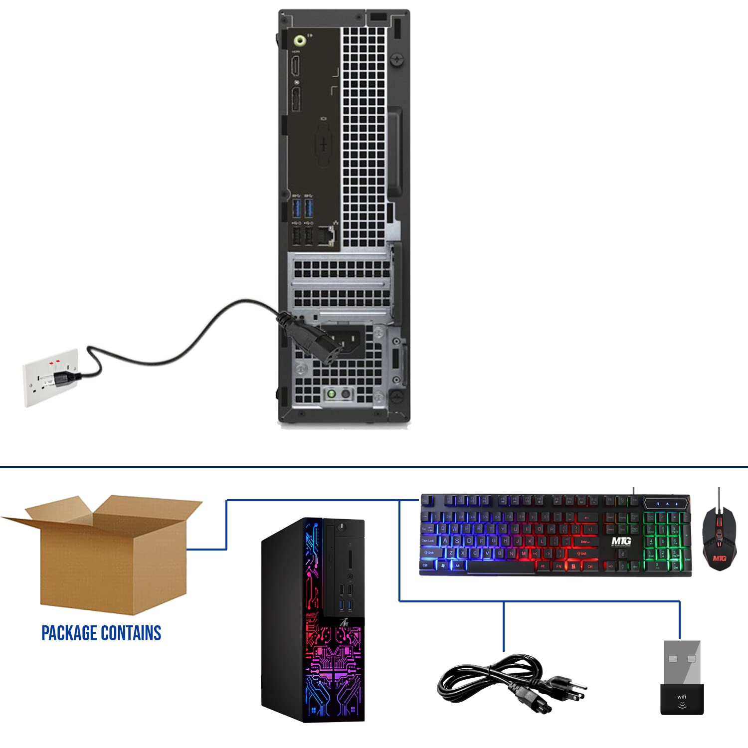 Computer Desktop PC, Intel Core i3-6100, TechMagnet Siwa 6, 8GB RAM, 240GB SSD (Fast Boot), 2TB HDD, RGB Keyboard Mouse, WiFi, 22 inch Monitor, Windows 10 Professional (Renewed)