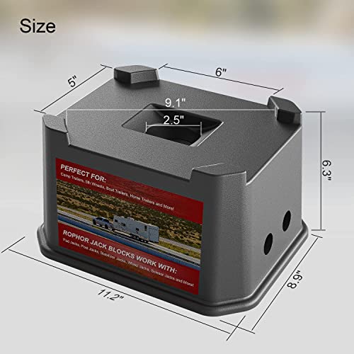 Rophor Trailer Jack Block, New Version RV Camper Blocks for Travel Trailer 5th Wheels and More, Up to 15,000 lbs, Use for Any Tongue Jack, Post, Foot, 5th Hydraulic Jack or Scissor Stabilizer