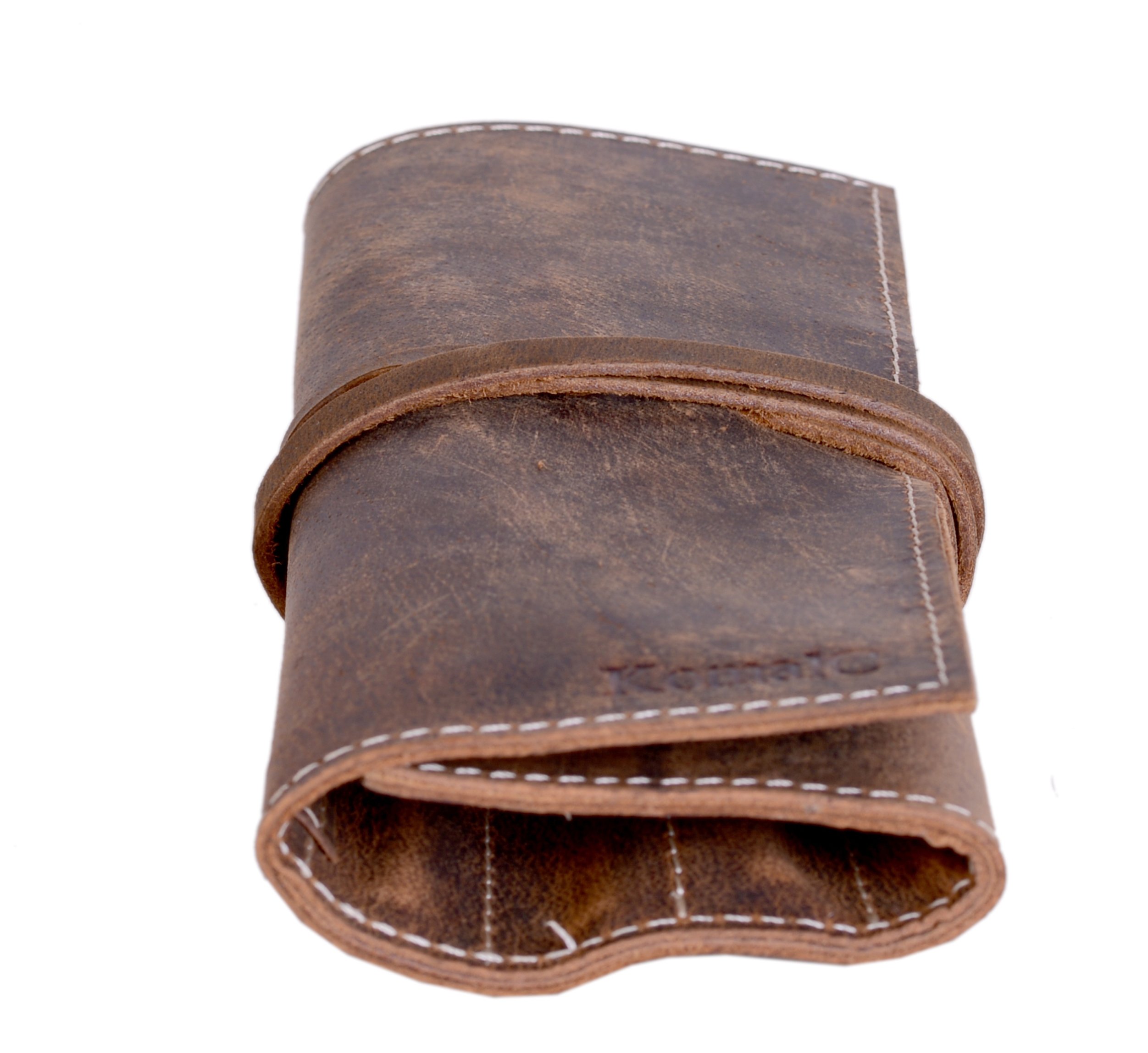 KomalC Genuine Leather Pen Case & Pencil Holder – Artisan Leather Stationery Roll/Foldable Pouch for Artists