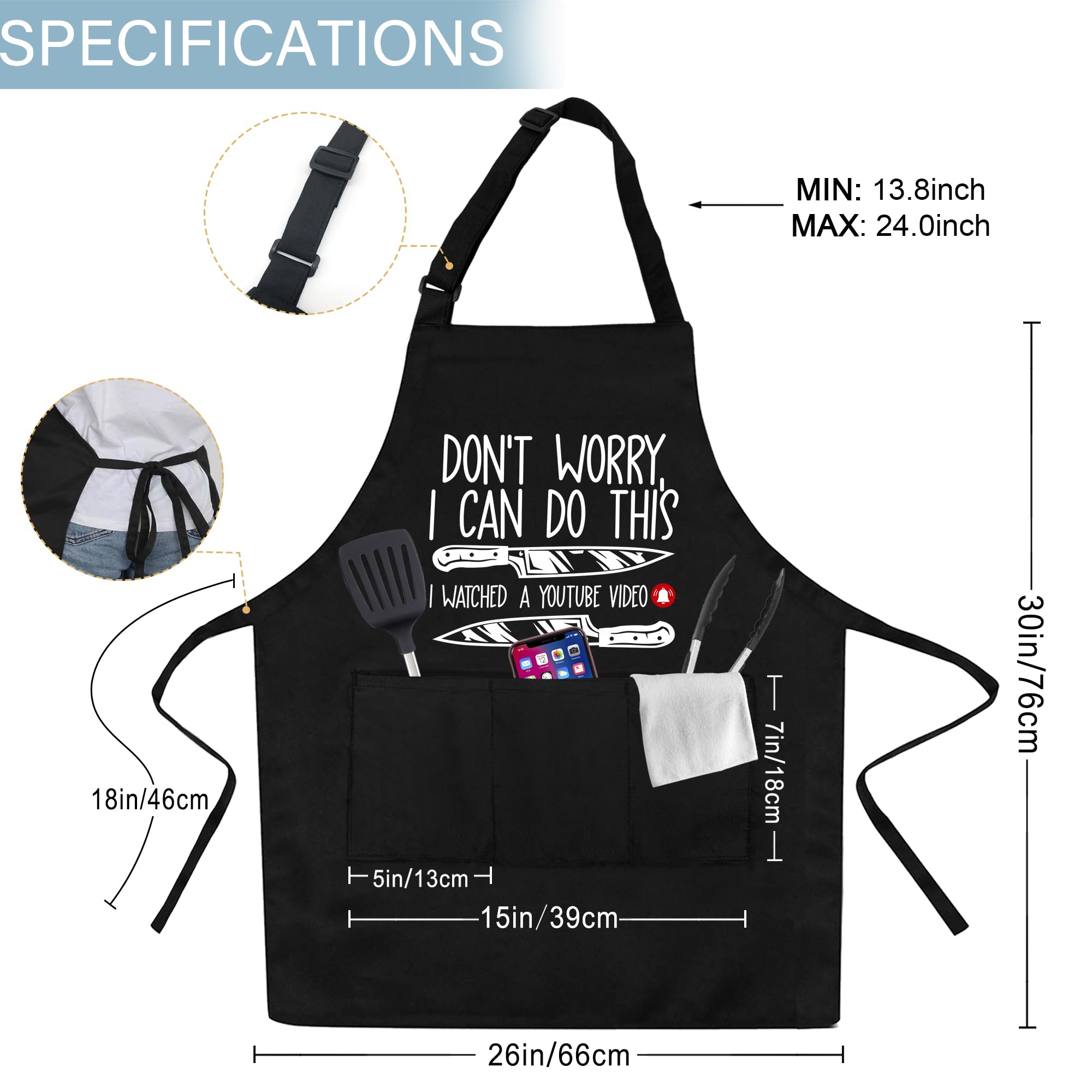 Cusugbaso Funny Aprons for men, Chef Cooking Aprons One Size with Three Pockets Funny Grill Gifts for Men, Dad, Husband - Cooking Chef Aprons for Birthday, Christmas, Fathers Day