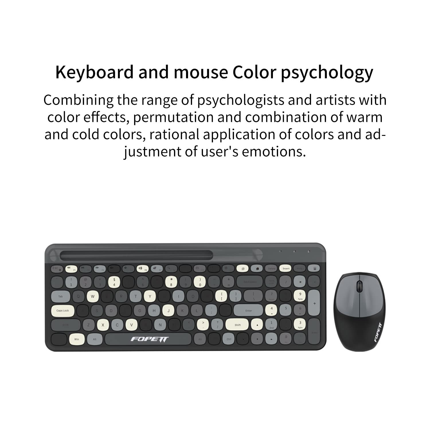 FOPETT Keyboard and Mouse Sets Wireless Keyboard and Mouse Sets,Reliable 2.4 GHz Connectivity for PC,Laptop,Smart TV and More (Grey Colorful)