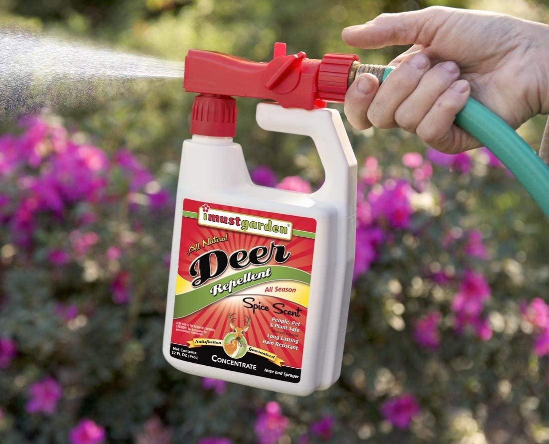 I Must Garden Deer Repellent Hose-End Concentrate: Spice Scent Deer Spray for Gardens, Plants, and Trees β 32oz Covers 10,000 sq. ft.