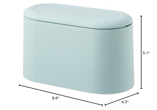 Mini Countertop Wastebasket Press Cartridge Cover Trash Can, Makeup Holder Vanity Bathroom Kitchen Car Desktop Office (Light Blue)
