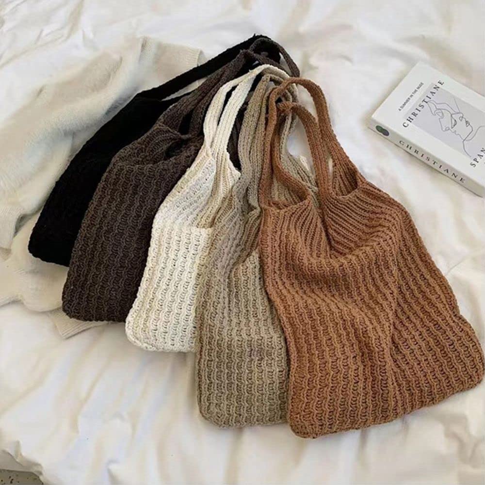 Crochet Hobo Bag Shopping Bag Large Capacity Hollow Woven Tote Bag Knitting Handbags(One Size,beige)