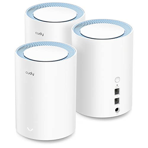 Cudy M1200 3-Pack AC1200 Whole Home Mesh WiFi System, 2.4GHz 5GHz Dual Band WiFi Router, Range Extender and Router, VPN, IPv6, DDNS