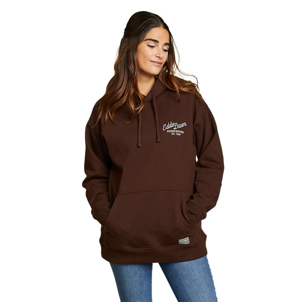 Eddie Bauer EB Signature Postcard Graphic Pullover Hooded Sweatshirt, Chocolate, X-Large