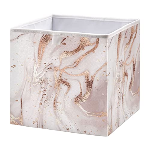 Rose Gold Marble Storage Bins Cubes Storage Baskets Fabric Foldable Collapsible Decorative Storage Bag with Handles for Shelf Closet Bedroom Home Gift 11" x 11" x 11"