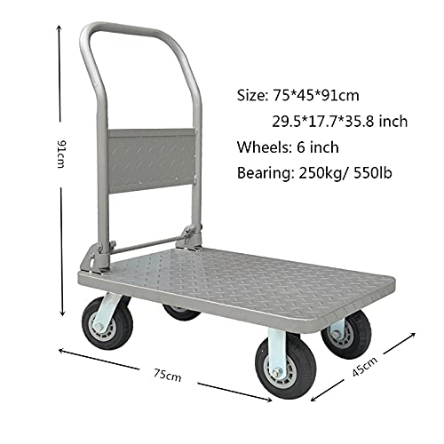 Generic Platform Hand Truck Flatbed Portable Trolley Steel Platform Truck with Foldable Handle and Swivel Wheels for Pulling Goods Luggage Heavy Load Capacity Foldable (Size : 6in-550lb)