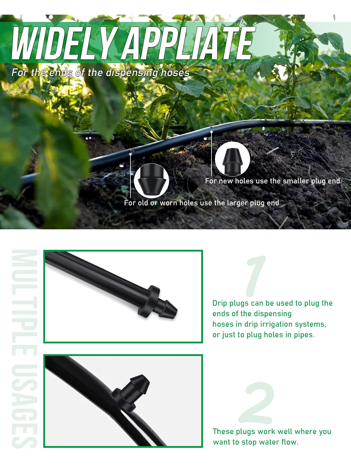 Kalolary 500 Pcs Drip Irrigation Plug, 1/4 inch Tube End Closure Irrigation Plugs Irrigation Stopper for Home Garden Lawn Supplies(Black)
