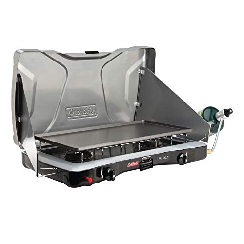 Coleman Triton+ 2-Burner Propane Camping Stove with Push-Button Instant Ignition, Portable Camping Grill/Stove with Adjustable Burners, Wind Guards, and 22,000 Total BTUs of Power