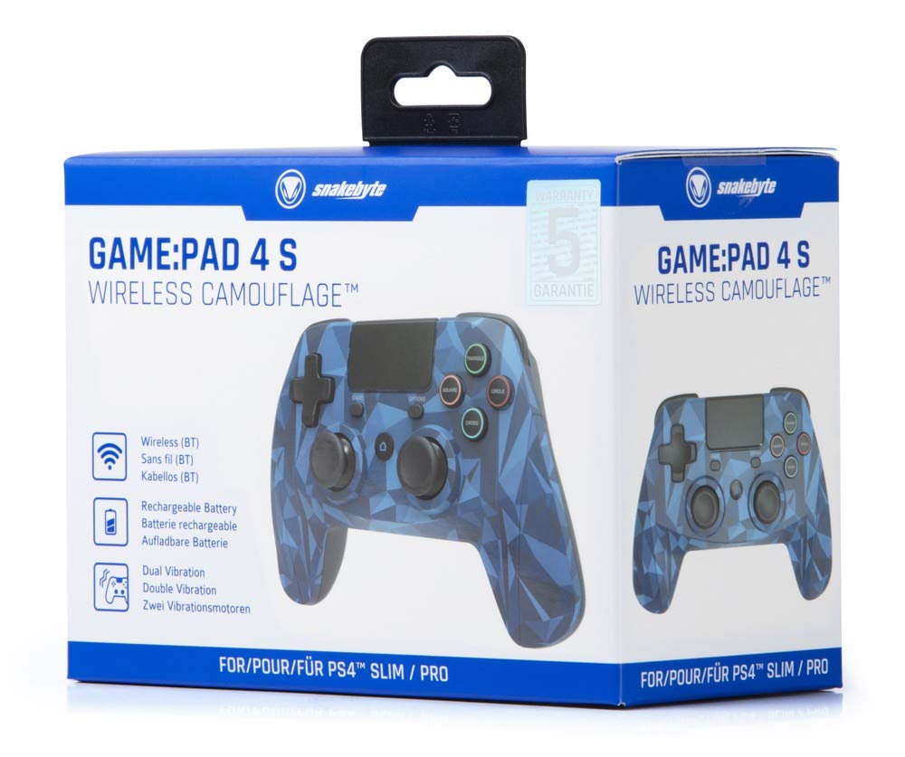 Snakebyte Wireless Gamepad Controller for PlayStation PS4 – Lag-Free – 3.5 Audio Jack – Motion Sensors – Dual Vibration – 6 Axis – Ergonomic Design – Programmable Functions - Blue Camo