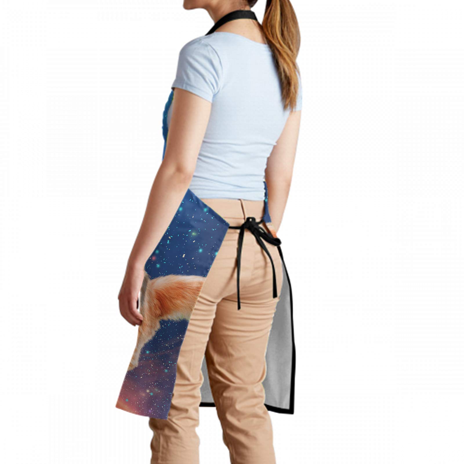 DZGlobal Space Cat Apron Funny Printed Unisex BBQ Apron Cooking Aprons Non-Fading Adjustable Neck Comfortable and Easy Care - Orange Cats