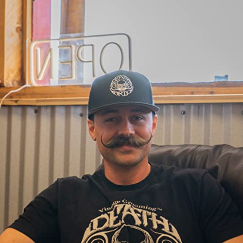 Death Grip Skull Hat | Baseball Cap with Skull Logo Design | Skullcap Back Snap for Men Women & Young Adults Mustache Wax Snapback