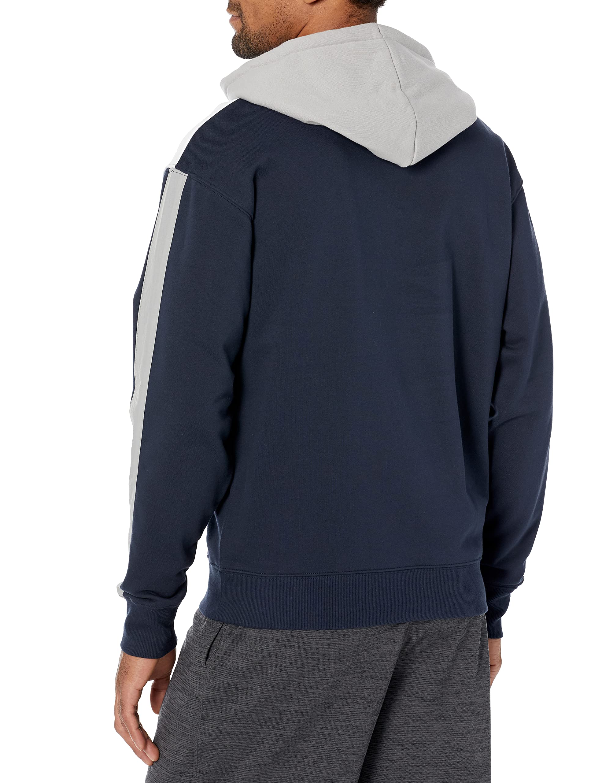 Champion Sweatshirt, Fleece Hoodie for Men, Iconic 'C' Logo Script, Navy/Dull Grey/White, Small