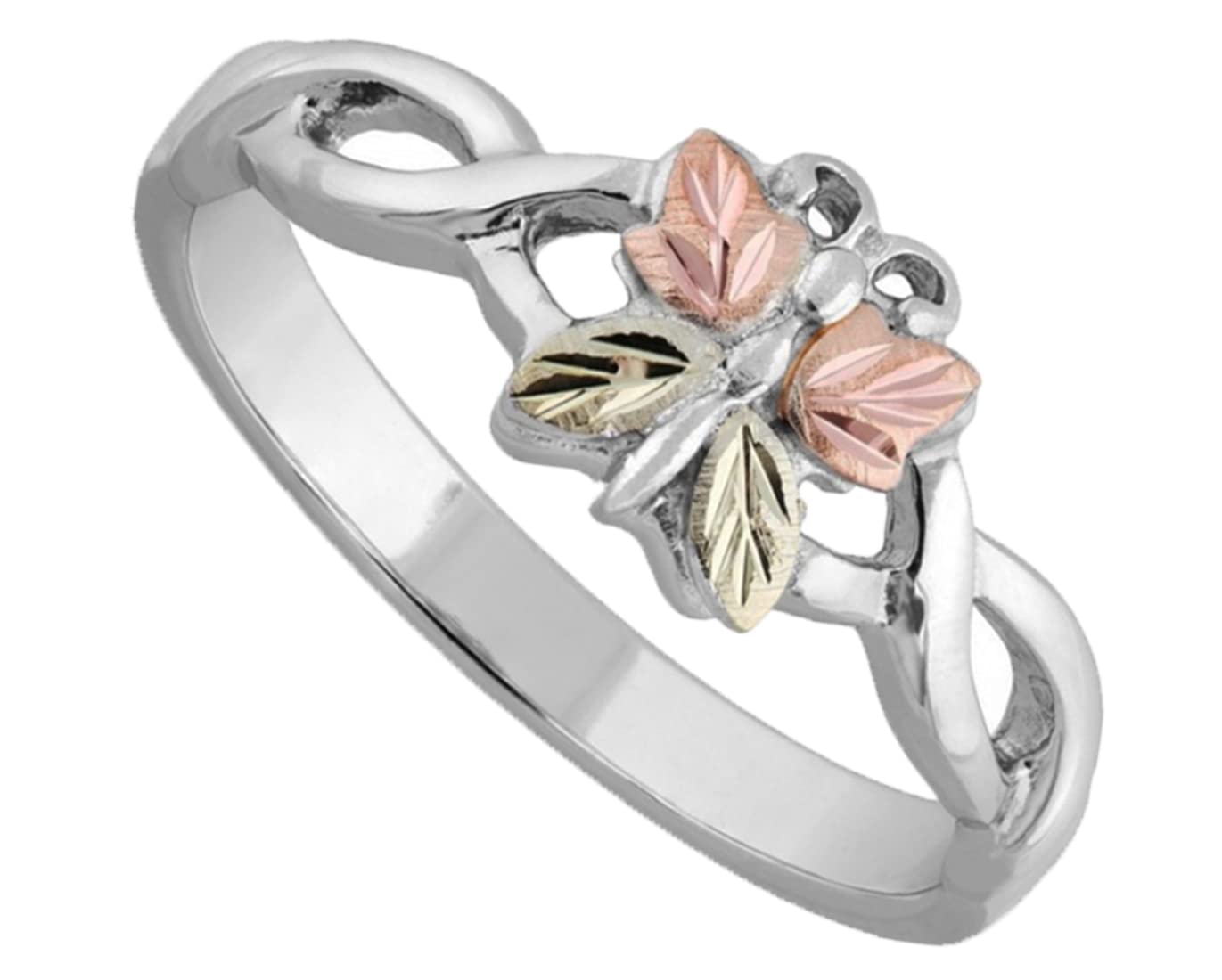 Butterfly Ring, Sterling Silver, 12k Green and Rose Gold Black Hills Gold Motif, Size 7.5