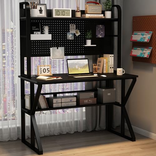 Chnnmbrn Gaming Desk with Pegboard,Large PC Table Computer Desk with Shelves,Multifunctional Workbench,Home Office Desk, Study Writing Workstation