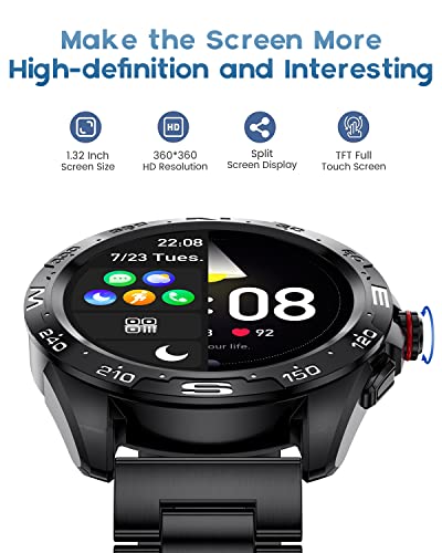 LIGE Smart Watches for Android iOS, Bluetooth Calls/Text Remind/Voice Speaker, Fitness Tracker with Heart Rate Sleep Monitor, 1.32'' HD Full Touch Screen, IP67 Waterproof Black Smartwatch for Men