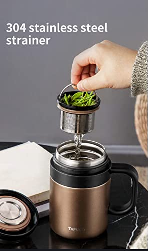 Insulated Stainless Steel Vacuum Thermal Coffee Tea Mug - 17 Oz | Stainless Steel Tea Strainer Loose Leaf Tea Mug with INFUSER