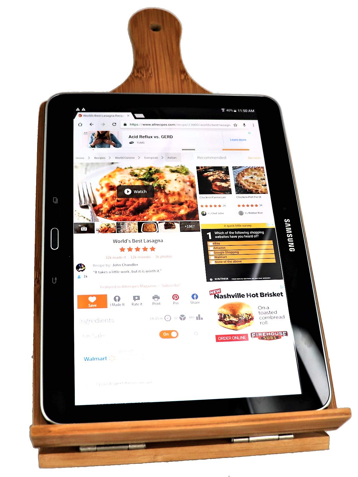 Gram’s Recipe Cookbook Holder Stand Gift - Custom Engraved Bamboo Cutting Board Foldable Chef Easel Metal Hinges Kickstand iPad Tablet Compatible Christmas Birthday Kitchen Decor Design (7.25x13.5)