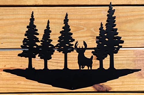 Whitetail Deer Buck Pines | Laser Cut Metal Wall Art Sign for Rustic Home, Cabin, Garage, and Man Cave Decor | BIG GAME STEEL