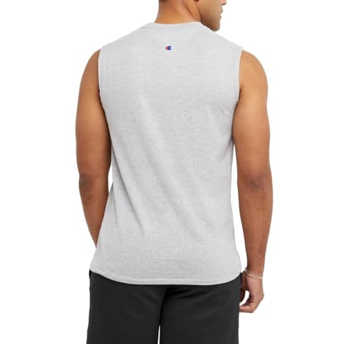 Champion T-Shirt, Sleeveless, Tank, Classic Muscle Tee Top for Men (Reg Tall), Oxford Gray Script, 4X-Large Big