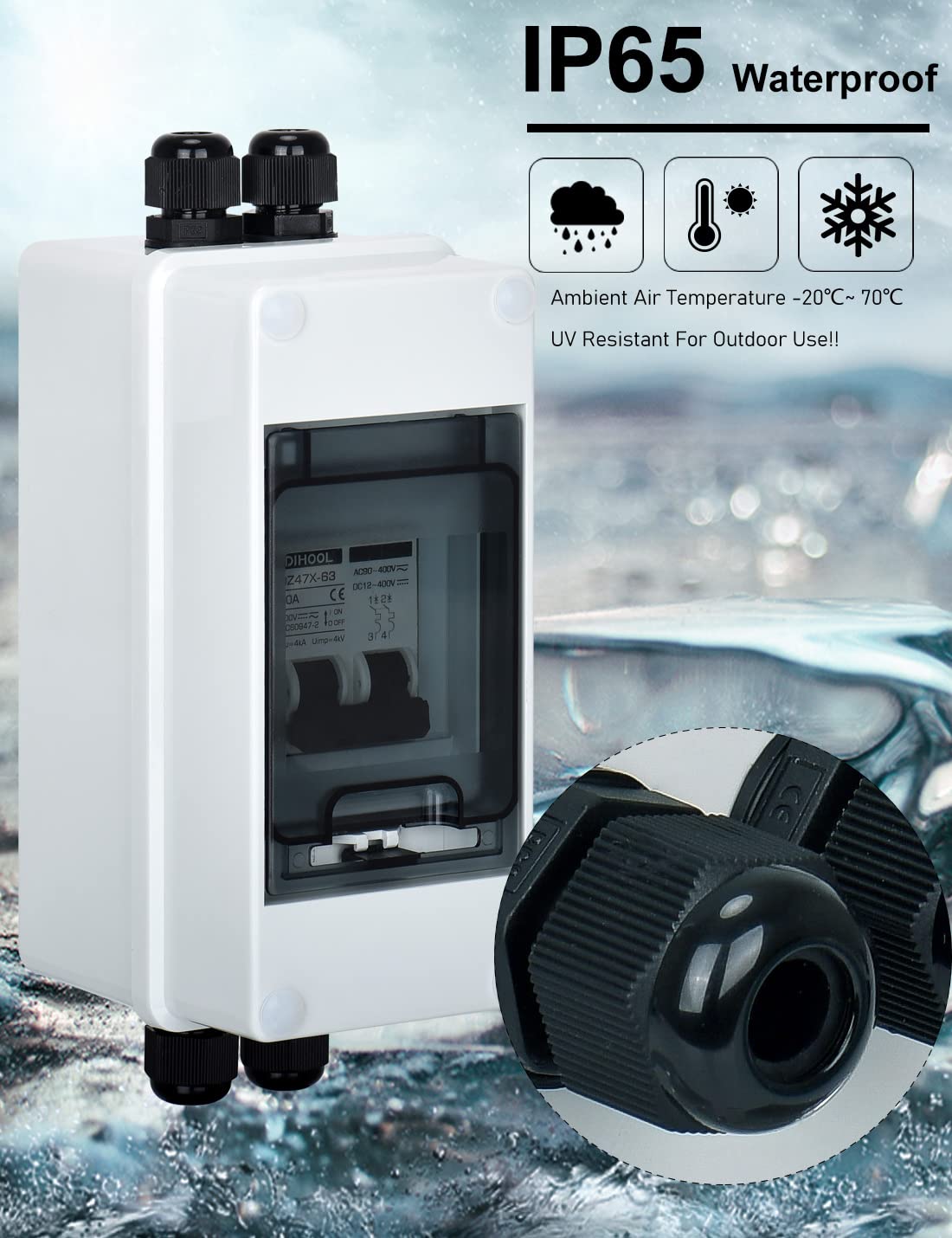 DIHOOL 40 Amp Circuit Breaker Box, Solar Panel Disconnet Switch, DC Miniature Circuit Breaker