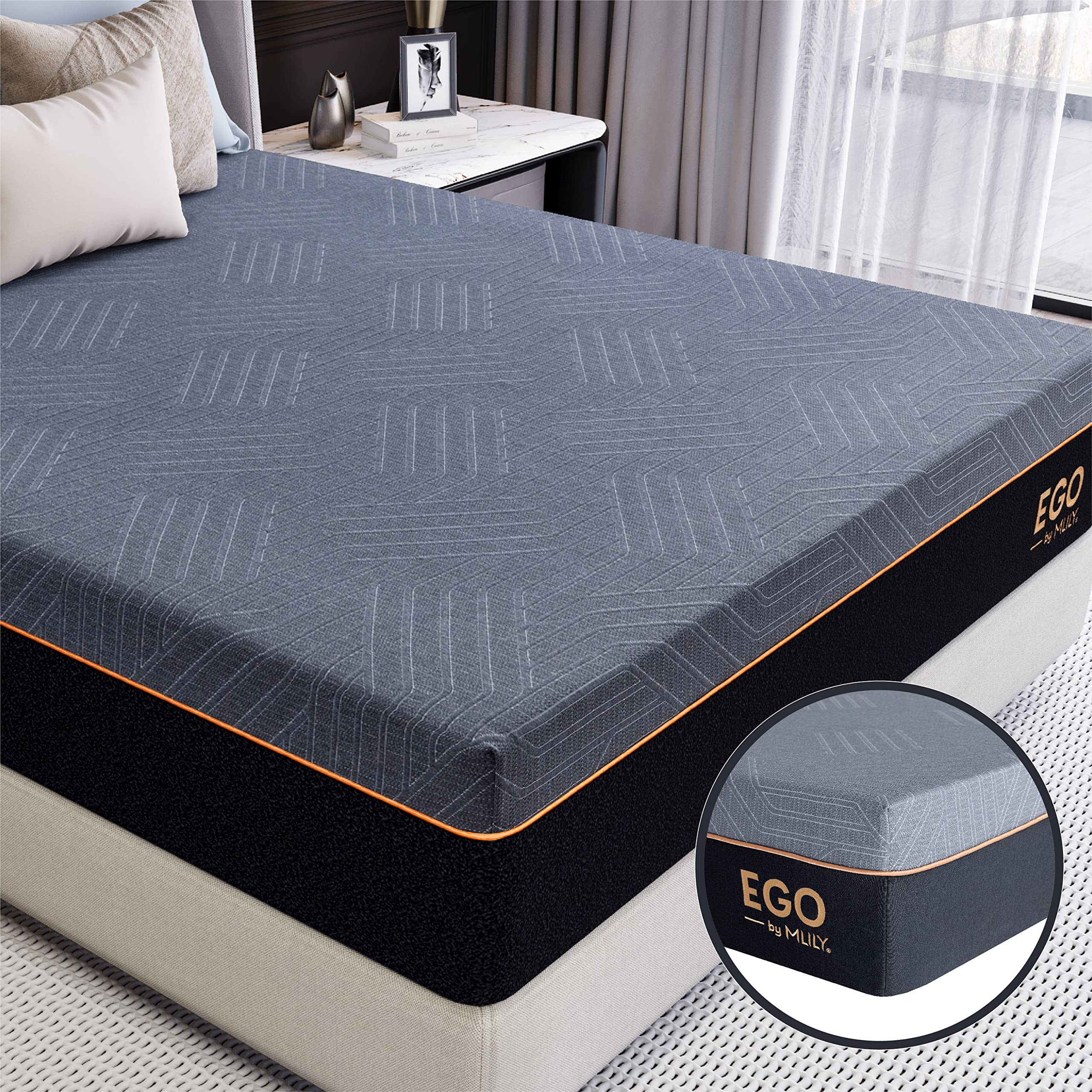 MLILY EGO Copper Full Memory Foam Mattress 12 Inch, Copper Gel Infused Mattress Bed in A Box CertiPUR-US Certified Made in USA, Medium Plush, 54”x75”x12”, Darkgray
