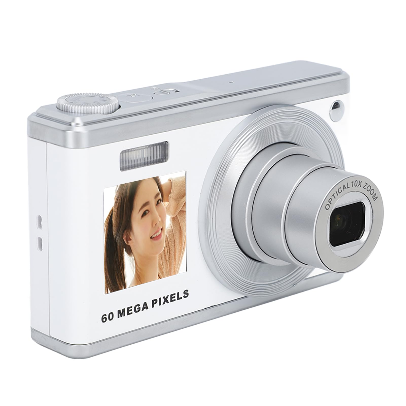 Compact Camera, Autofocus Digital Camera Dual HD IPS Screen with Built in Flash for Photography (White)
