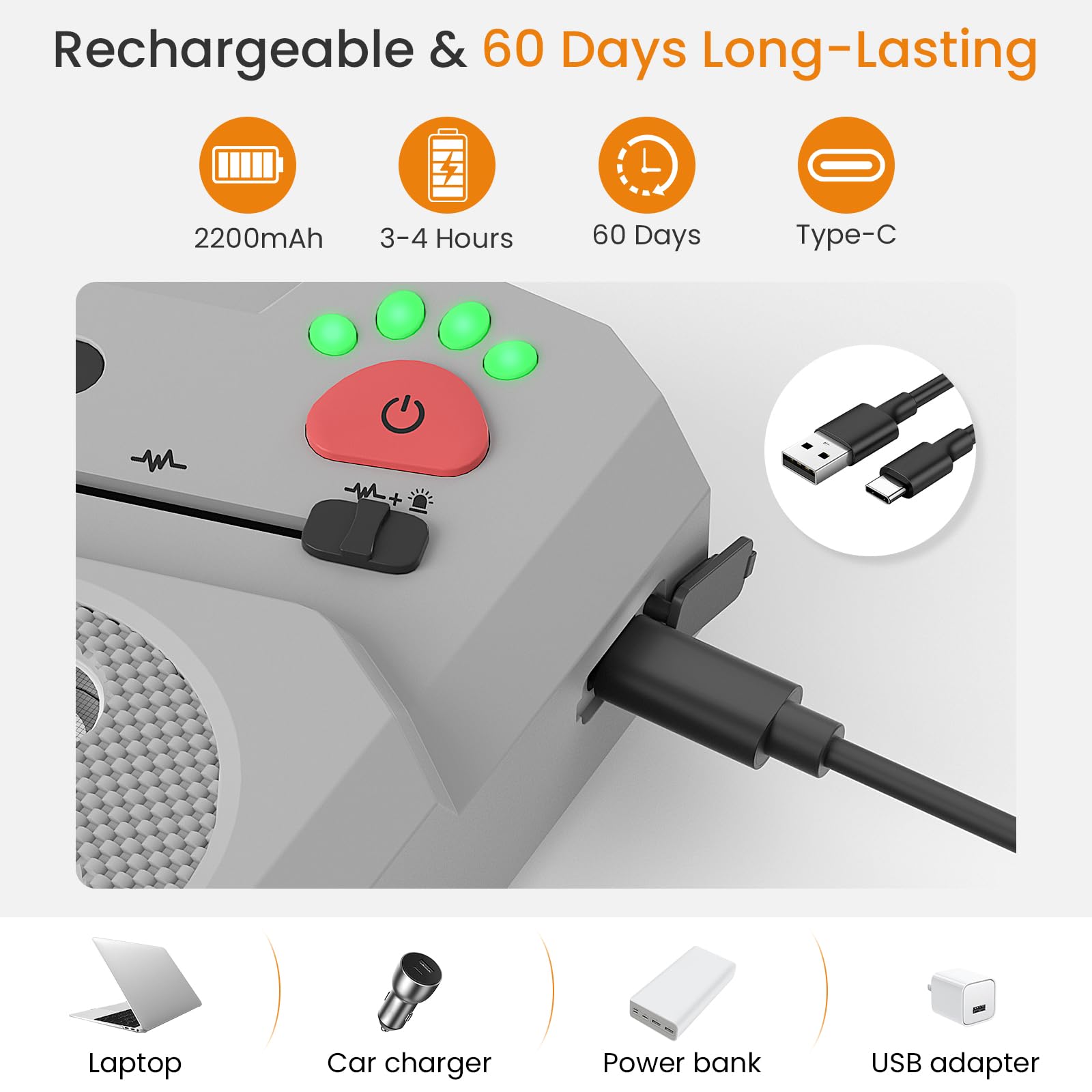 Honey Paws Anti Barking Device for Dogs, Dog Bark Deterrent Devices 50ft Range, Behavior Aid, Stop Barking Dog Devices with 3 Modes, Barking Silencer Indoor & Outdoor, Rechargeable