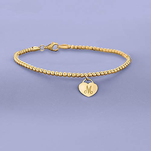 Ross-Simons Single-Initial - 14kt Yellow Gold Heart Charm Bead Bracelet. 8 inches