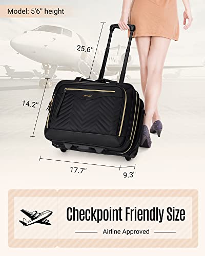 LIGHT FLIGHT Rolling Laptop Bag 17.3 inch Rolling Briefcase for Women Computer Bag with Wheels Rolling Laptop Case Overnight Roller Bag for Carry on Travel Work Business, Black