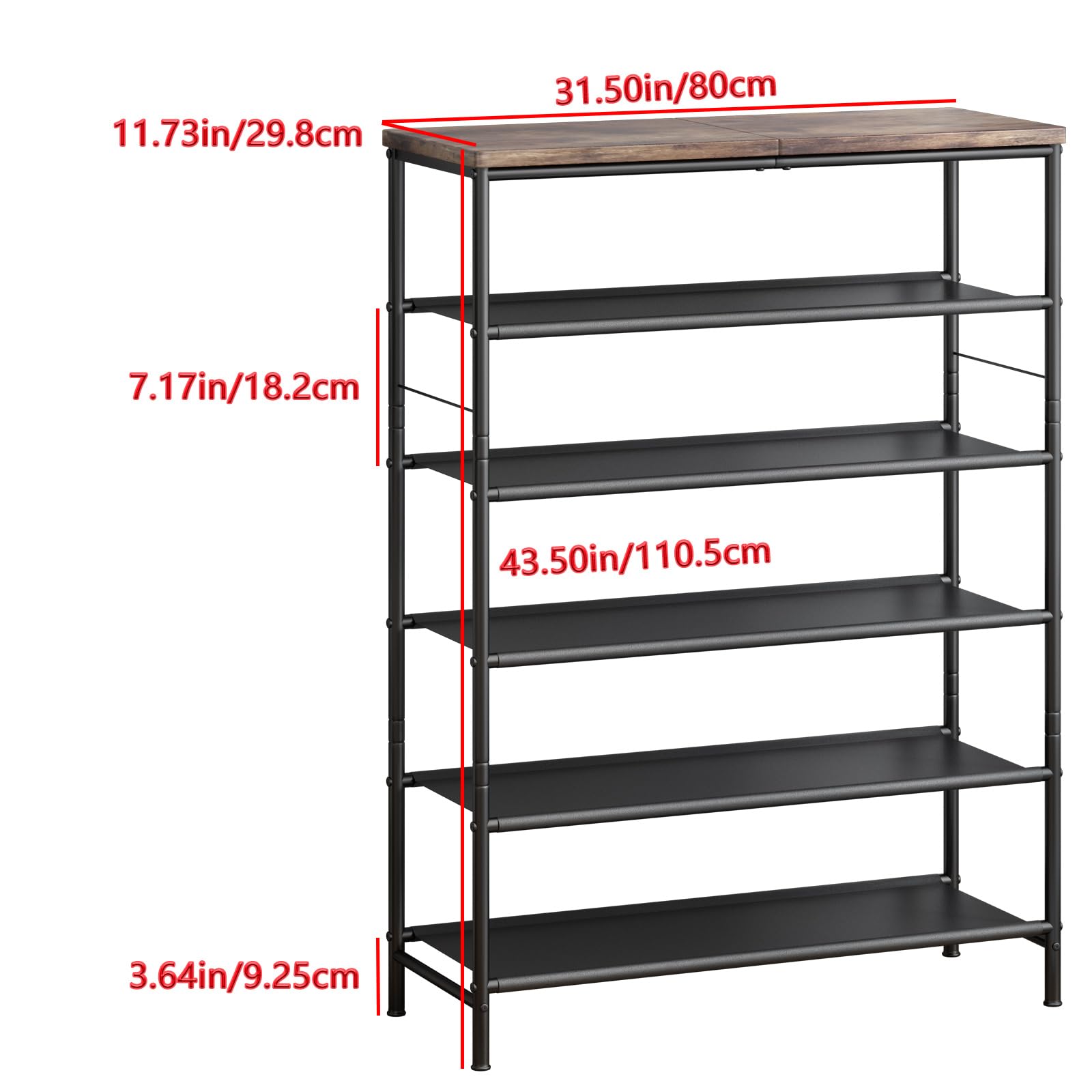 INGIORDAR Shoe Rack Organizer 6 Tier Metal Organizer Shelf with Industrial MDF Board and Layer Fabric for Entryway Closet Bedroom Living Room Garage,Black & Rustic Brown