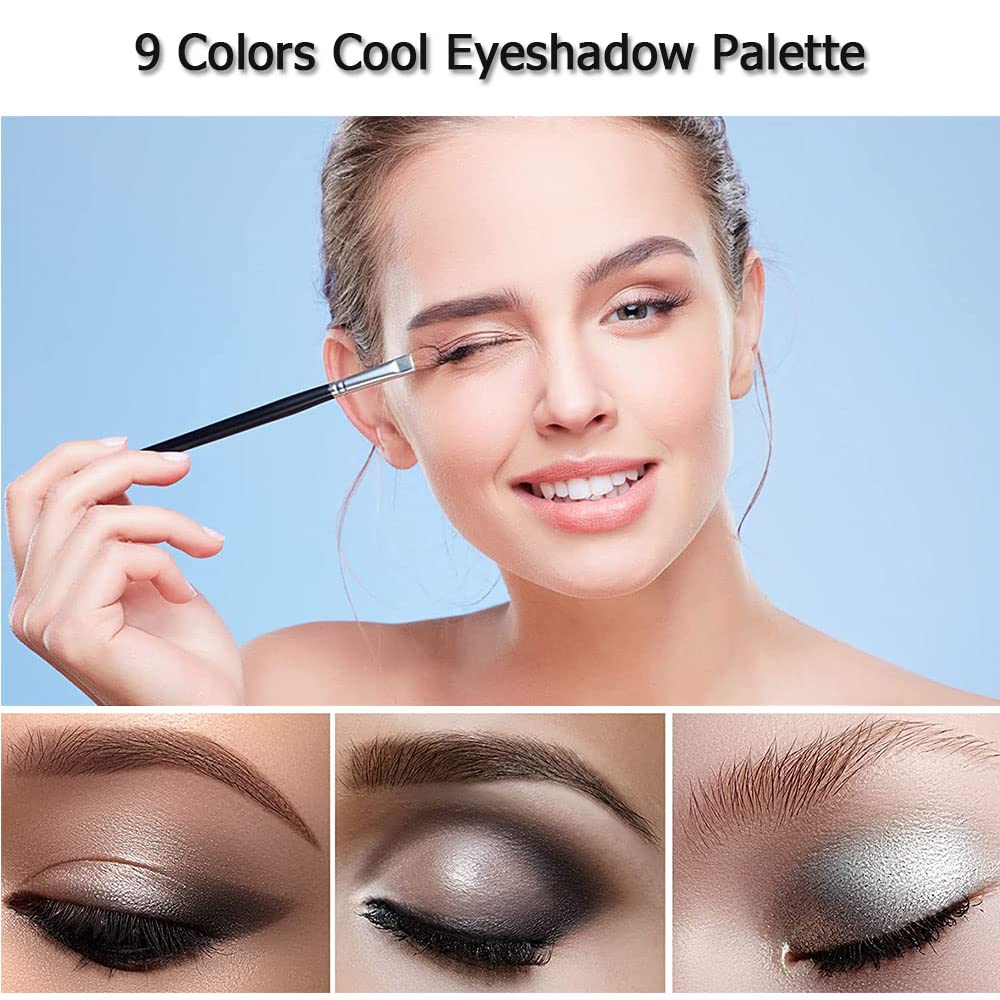 Miniling 9 Colors Smokey Grey Eyeshadow Palette,Highly Pigmented Mattes Shimmers Naked Powder Eyeshadow Palette,Long Lasting Waterproof Eye Shadow Makeup Palette with Eyeshadow Brush (Smoky Set)