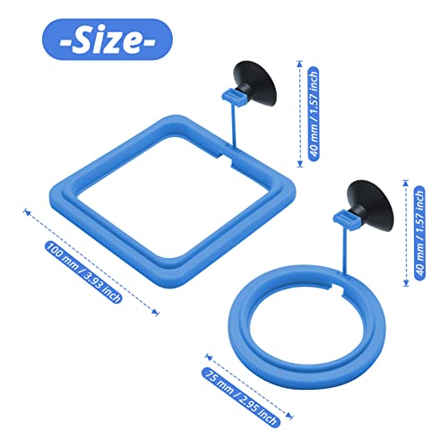 Jegtew 2 Pcs Fish Feeding Ring, Fish Safe Floating Food Feeder Circle with Suction Cup,Square and Round Shape Aquarium Fish Tank Towels for Guppy, Goldfish and Other Small Fish