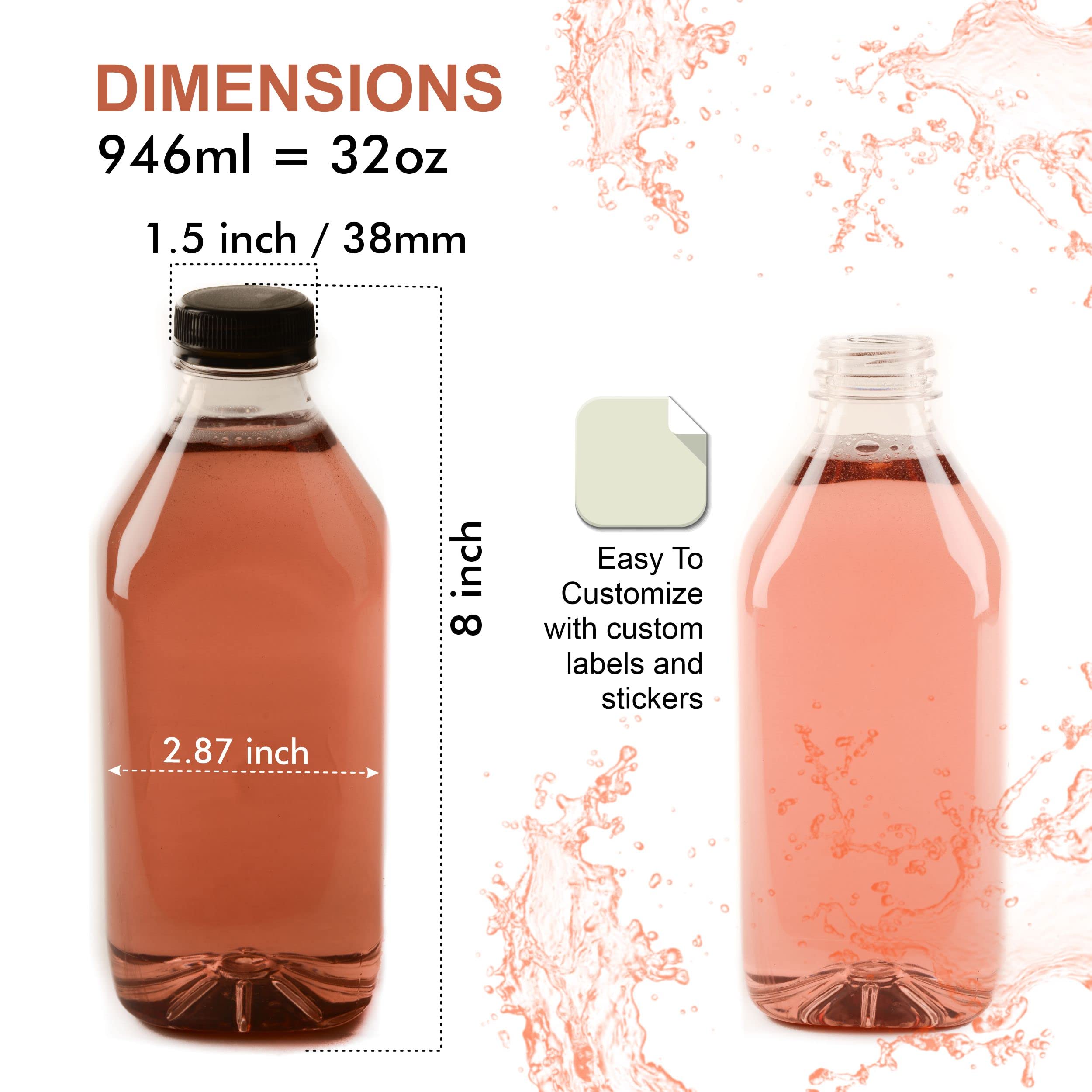 EcoQuality [77 PACK] Empty Clear Plastic Juice Bottles with Tamper Evident Caps 32 OZ Quart Bottles - Smoothie Bottles - Ideal for Juices, Milk, Smoothies, Juice Containers and even Meal Prep