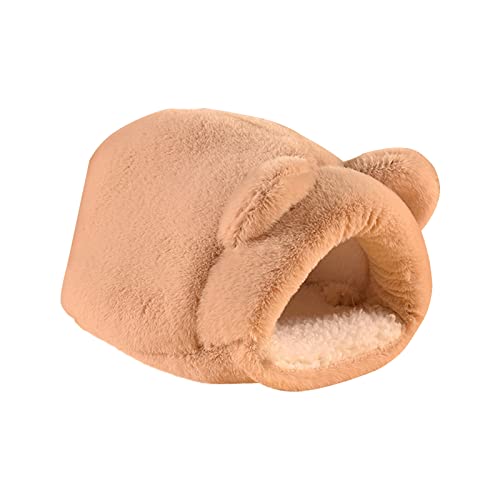 JENPECH Hamster House Cartoon Design - Warm Comfortable Semi-Closed Guinea Pig Hideout Hamster Accessories Hamster Bed for Rodent/Guinea Pig/Rat/Hedgehog Brown XL