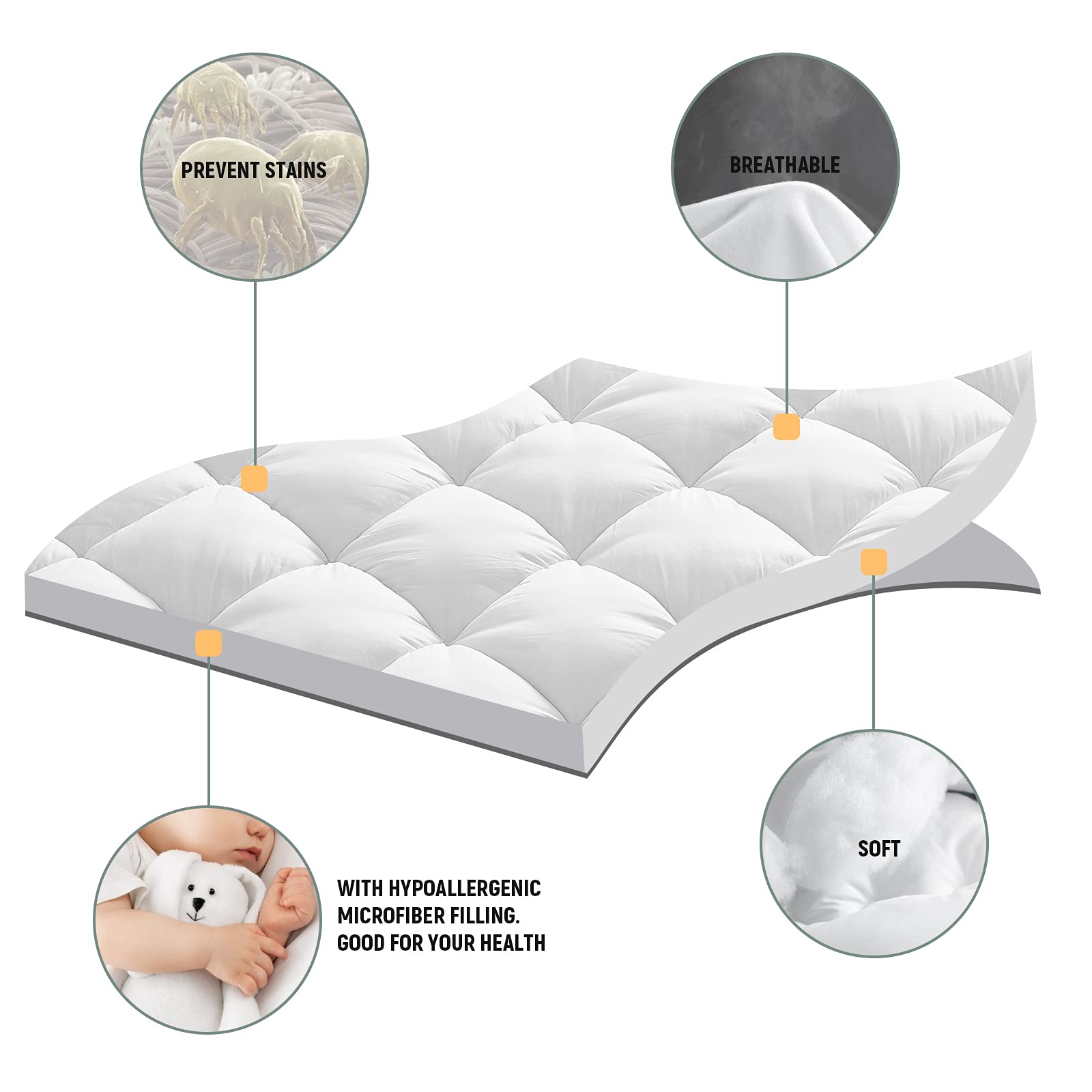 Minoroty Extra Thick Mattress Topper Twin Size, Down Alternative Fill Plush Mattress Pad Cover Topper, Cooling Pillow Top with 8-21Inch Deep Pocket, White
