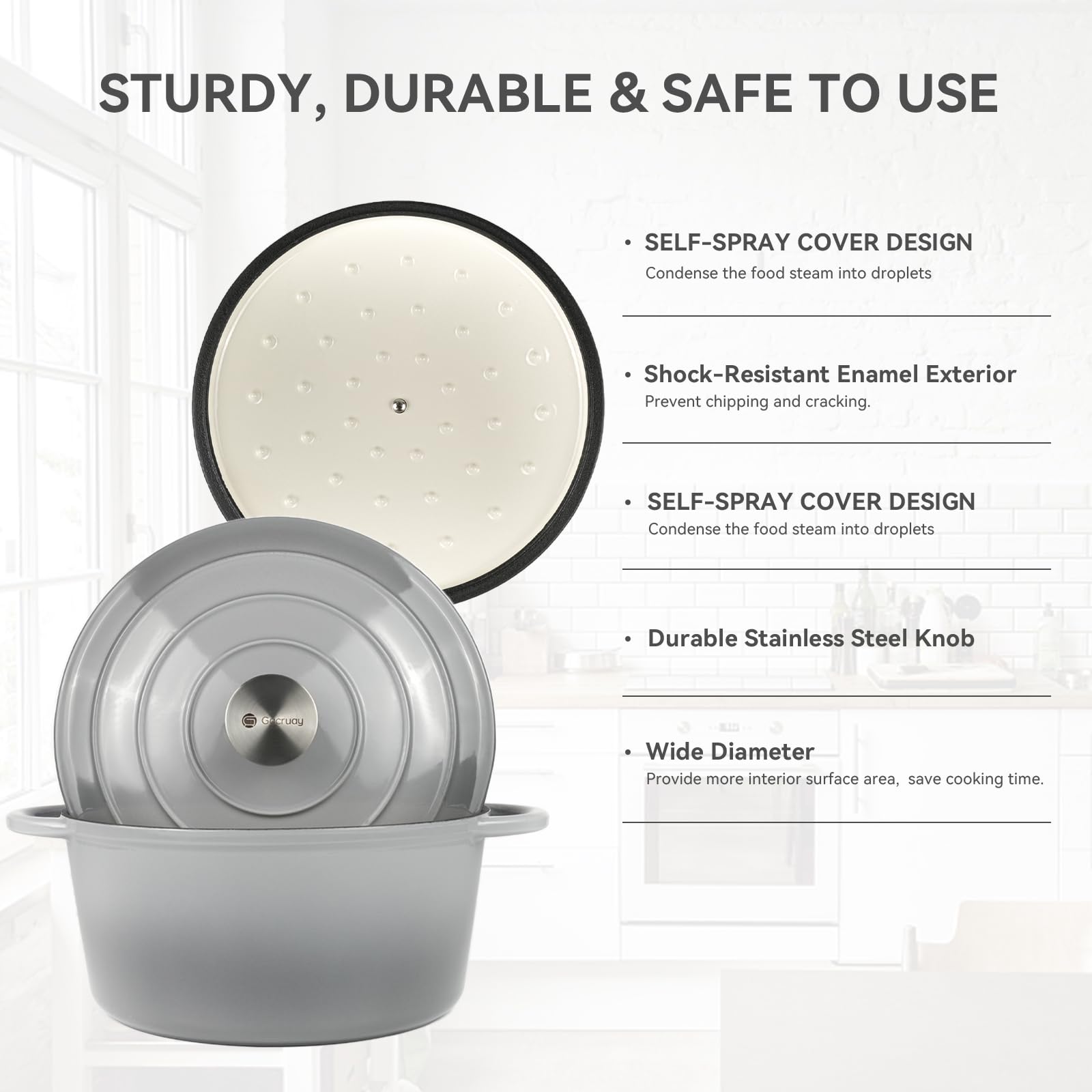 Gacuray 4.5Qt Enameled Cast Iron Dutch Oven Pot with Lidnd Dual Handles Heavy Duty Non-Stick Cream White