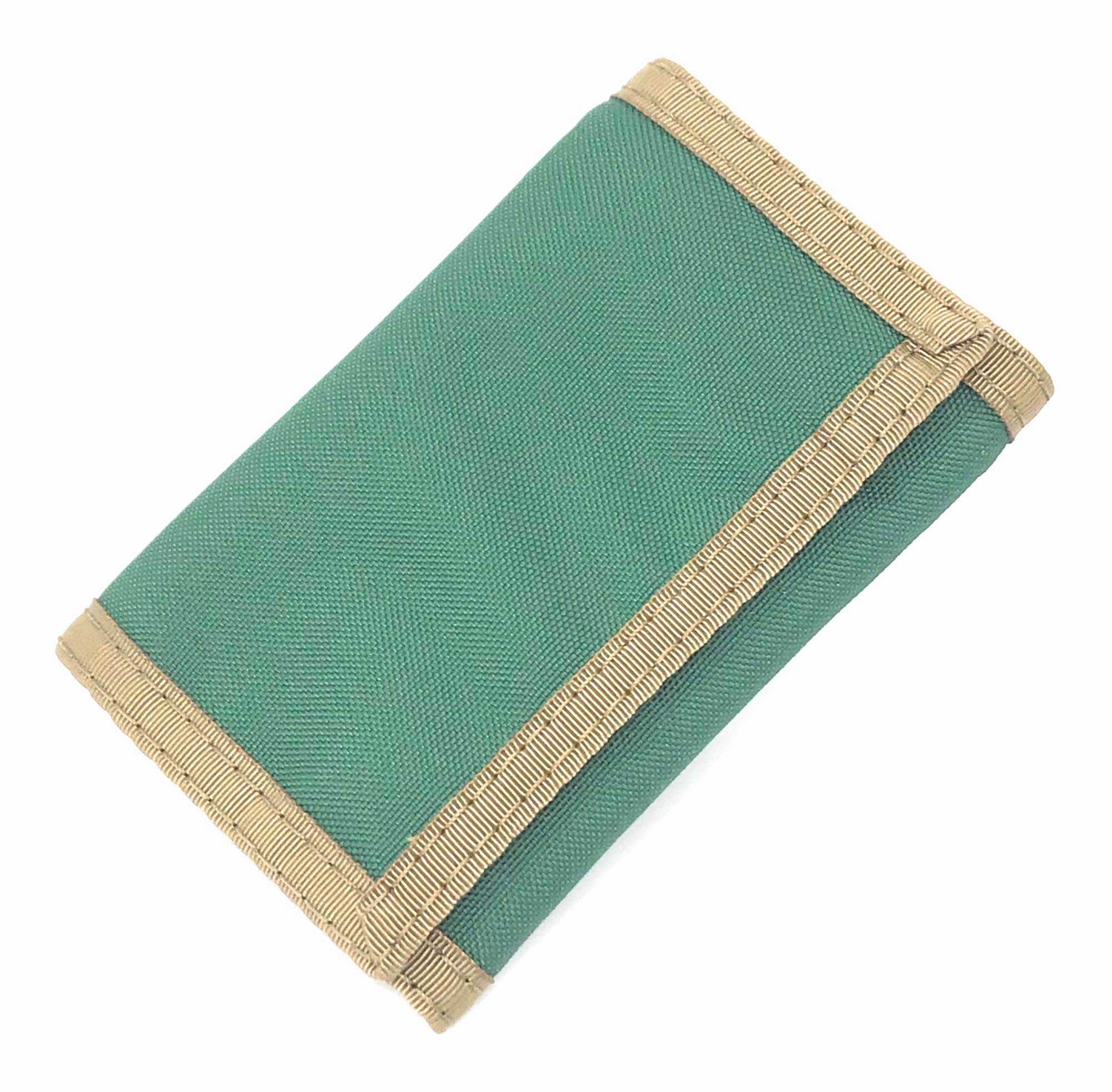 Rainbow of California USA Made Slim Front Pocket Wallet Trifold Inside ID Nylon Cordura Hook & Loop Closure (Hunter Green w/Coyote Brown Trim)