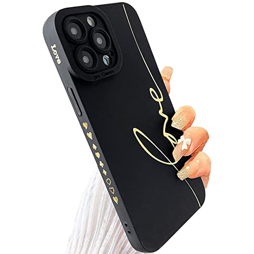 MOWIME for iPhone 12 Pro Max Case, Back Cute Plating Love Letter Graphic with Anti-Fall Lens Cameras Cover Protection Soft TPU Shockproof Anti-Fingerprint Phone Cases for Women Girls Men -Black