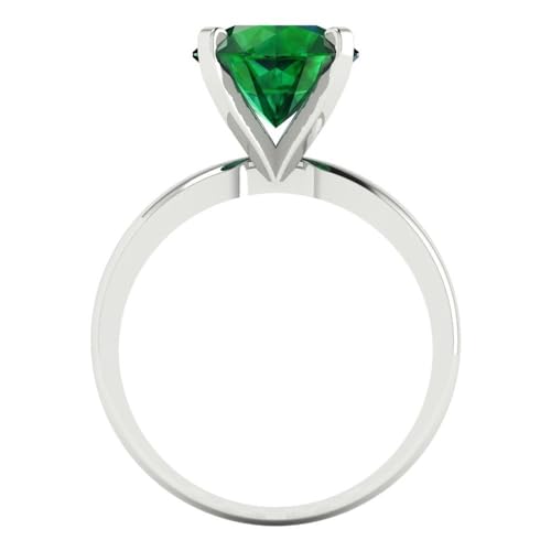 Clara Pucci 3.0 ct Round Cut Custom Engraving emerald Gem Engagement Wedding Solitaire W/Accent Ring in 18K White Gold for Women Size 11