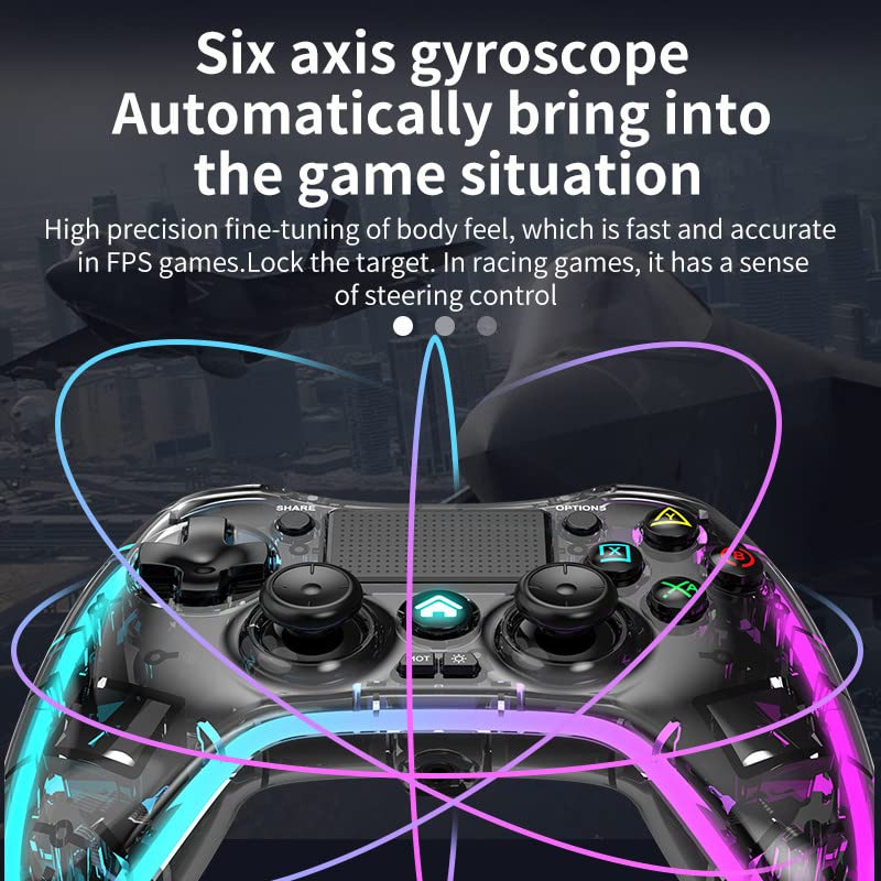 ROTOMOON Clear Wireless Controller with 8 Color Adjustable LED Lighting Compatible with PS4 Pro/PS4 Slim/PS4 Controller, with Headphone Jack for PS4 Dualshock 4 Game