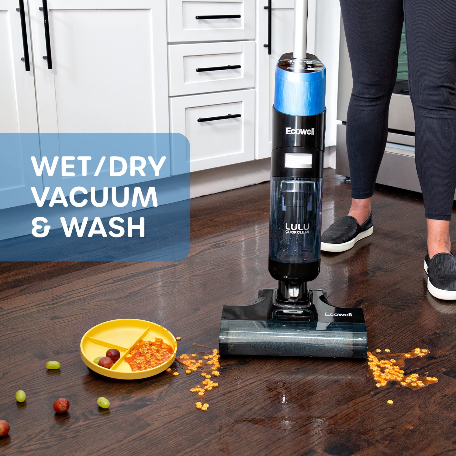 ECOWELL Wet Dry Vacuum Cleaner Cordless Floor Cleaner and Mop Self-Drying Digital Display Multi-Surface for Hard Floors and Area Rug, LULU Quick Clean P05, Blue