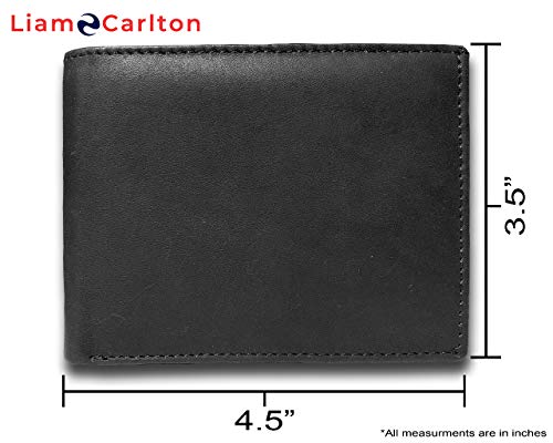 LIAM CARLTON Men's Leather Wallet - US ARMY FLAG - Unique Laser Engraved Slimfold Bifold 14 Pocket