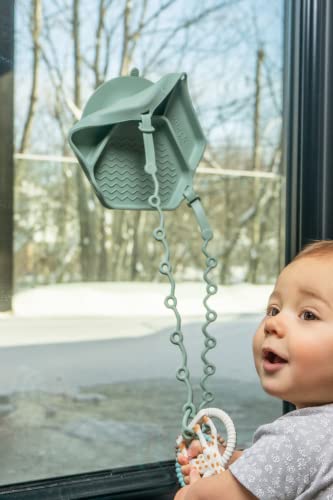 Smack Fun - All-in-one plate + toy straps attachment system - Divided Silicone Suction Plate for Babies + Toddlers - First Foods + Self-Feeding. Comes with 2 straps (Cambridge Blue)