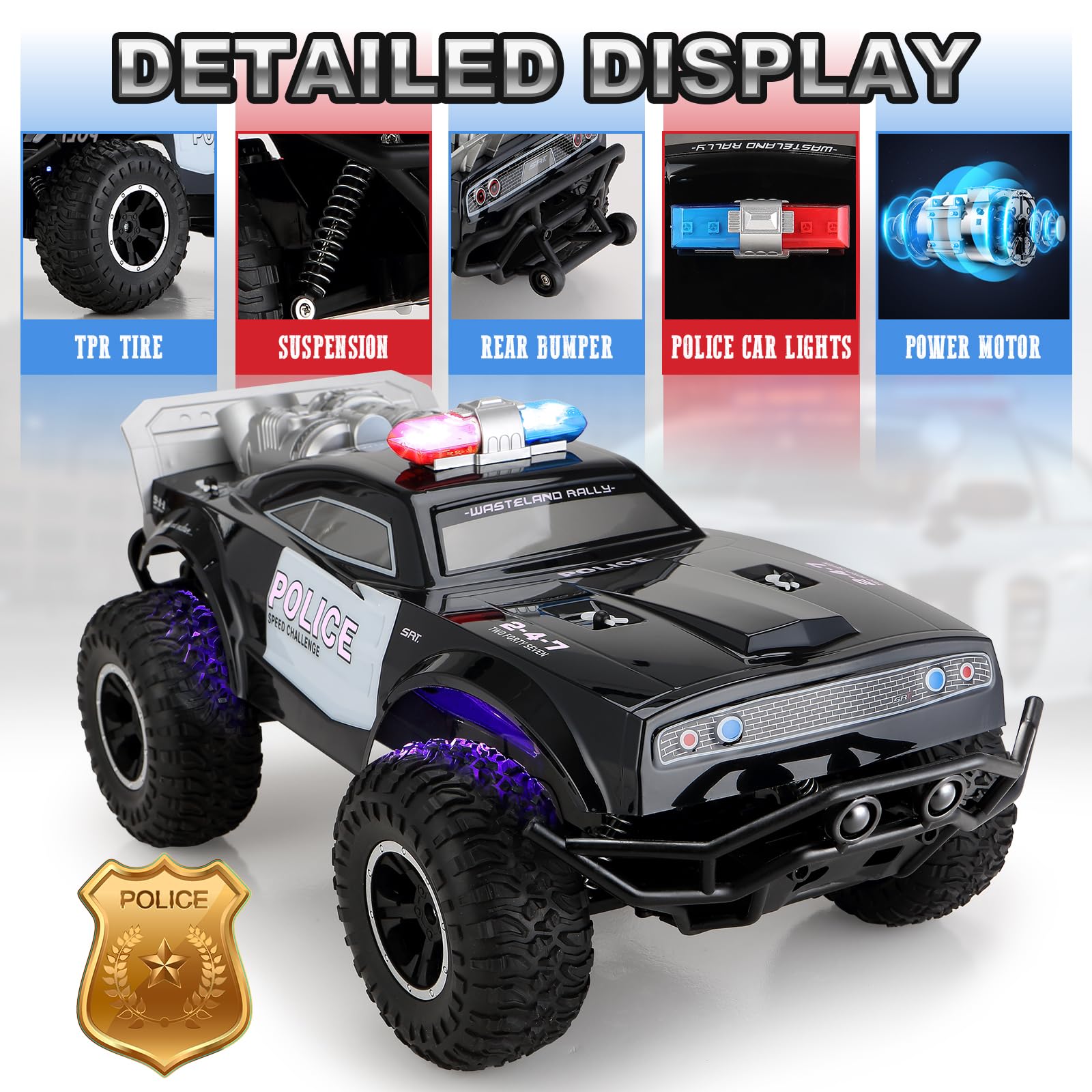 Carox Remote Control Car Large Size, 1/10 Big RC Trucks,15km/h with Two 7.4V Batteries, 2.4Ghz All Terrain Big Tires Remote Control Car, LED Headlight Buggy, Gift for 6-12 Boys,OX41