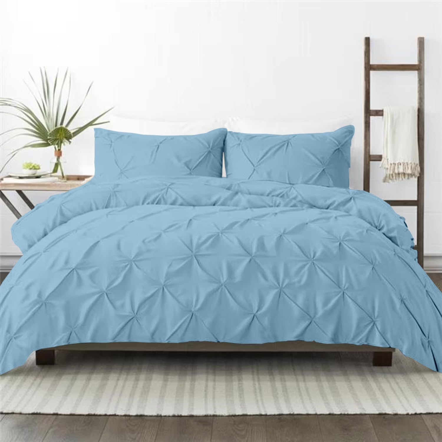 Kotton Culture 600 Thread Count Pinch Pleated 5 Piece Duvet Cover Set 100% Egyptian Cotton Breathable All Season Comforter Cover with Zipper Closure & Corner Ties (Sky Blue, Oversized King)
